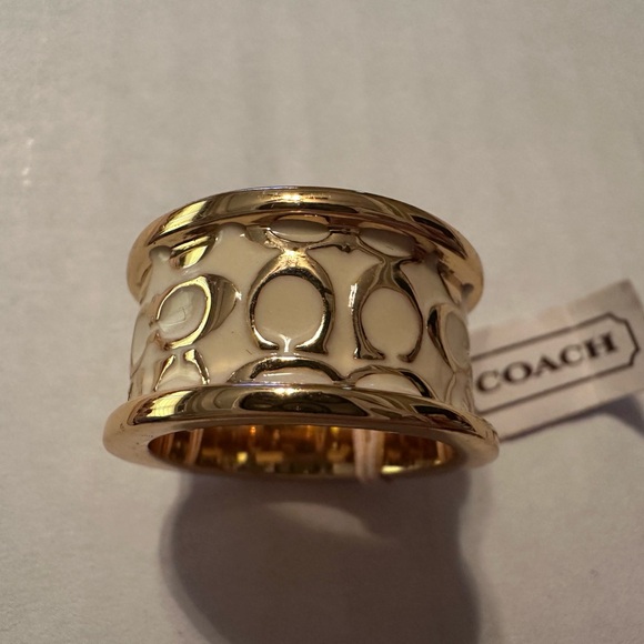 Coach | Jewelry | Coach Signature Gold And White Womens Jewelry Ring ...